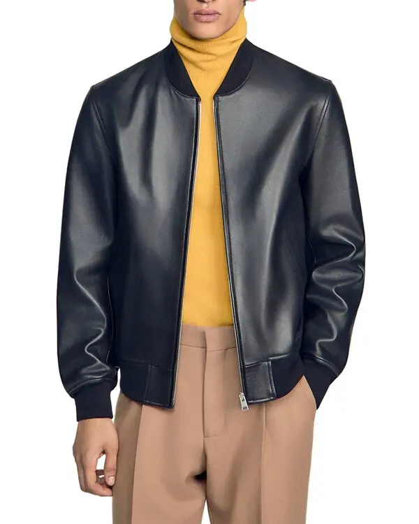 Sandro New Monaco Leather Bomber Jacket
