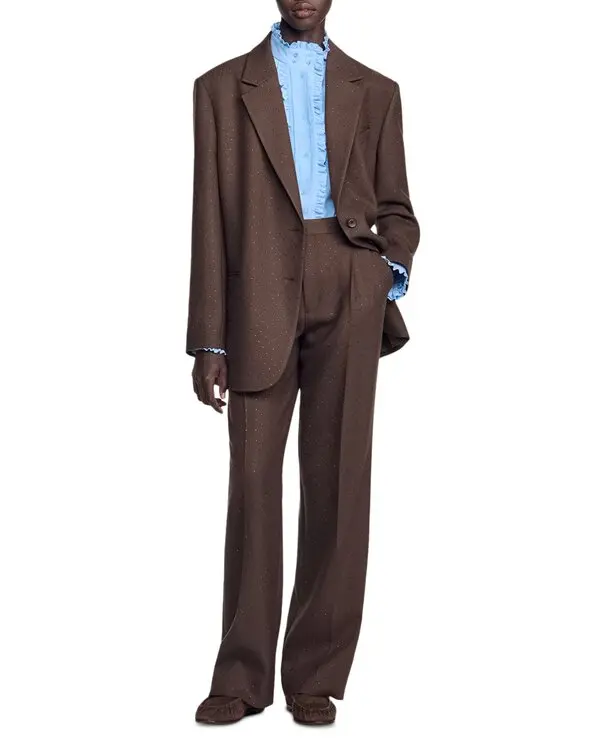 Sandro Hortense Silk Ruffled Shirt - Sky Blue
