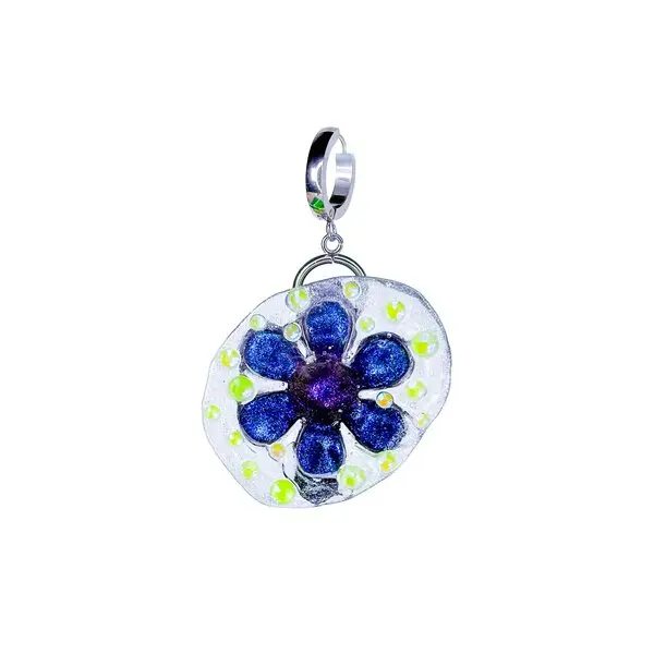ACID CAT Purple Black Rhinestone Nineties Flower Single Hoop Earring - Blue