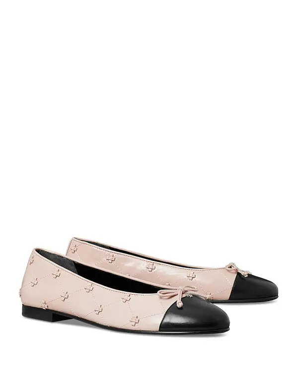 Tory Burch Bunny Knot Cap Toe Leather Ballet Flats - Rose/black