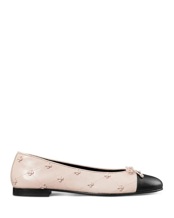 Tory Burch Bunny Knot Cap Toe Leather Ballet Flats - Rose/black
