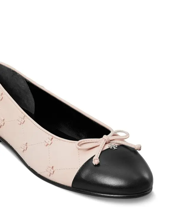 Tory Burch Bunny Knot Cap Toe Leather Ballet Flats - Rose/black