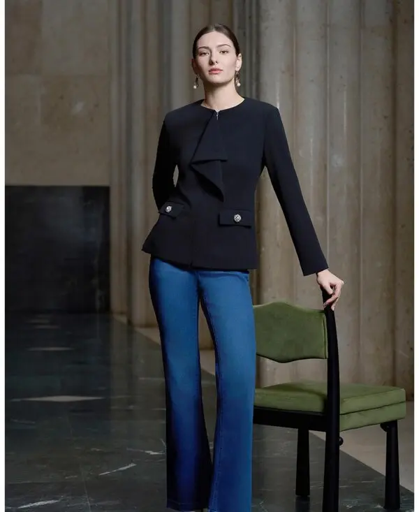 Ming Wang Stretch Deco Crepe Drape Front Jacket - Black