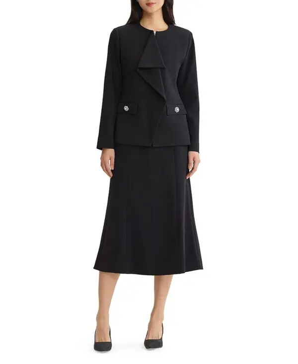 Ming Wang Stretch Deco Crepe Drape Front Jacket - Black