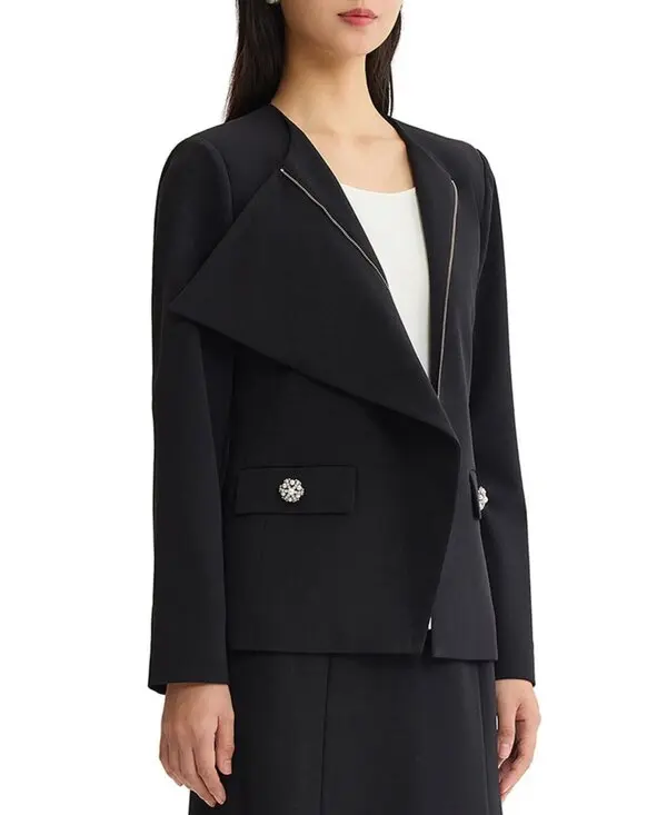 Ming Wang Stretch Deco Crepe Drape Front Jacket - Black