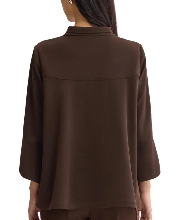 Ming Wang Button Front Bell Sleeve Deco Crepe Jacket - Dark Umber
