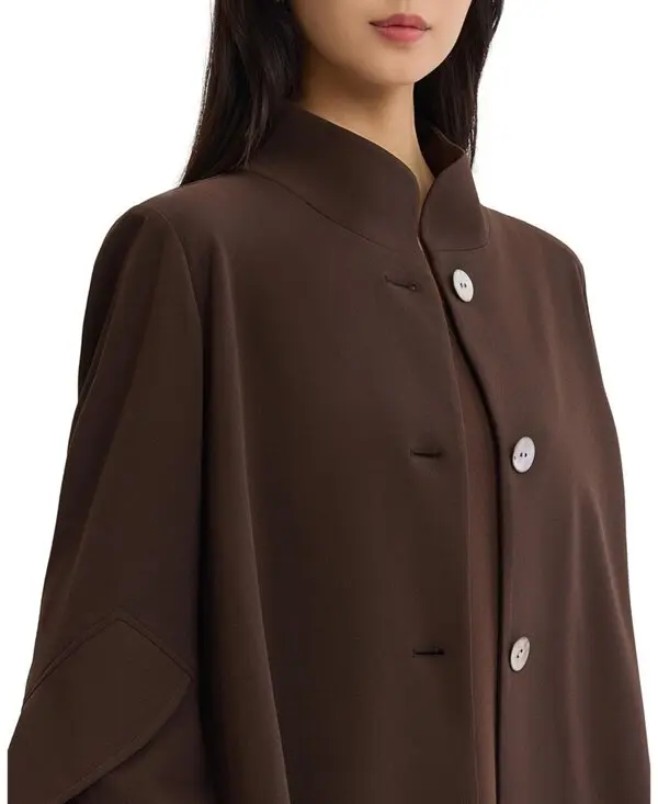 Ming Wang Button Front Bell Sleeve Deco Crepe Jacket - Dark Umber