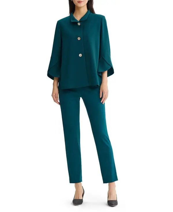 Ming Wang Button Front Bell Sleeve Deco Crepe Jacket
