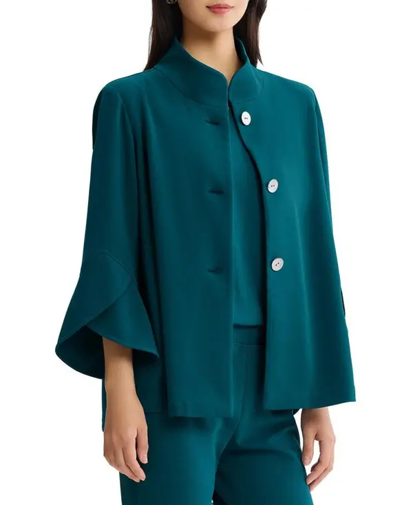 Ming Wang Button Front Bell Sleeve Deco Crepe Jacket