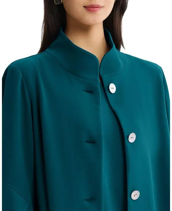Ming Wang Button Front Bell Sleeve Deco Crepe Jacket