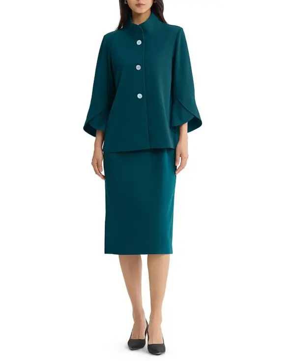 Ming Wang Button Front Bell Sleeve Deco Crepe Jacket