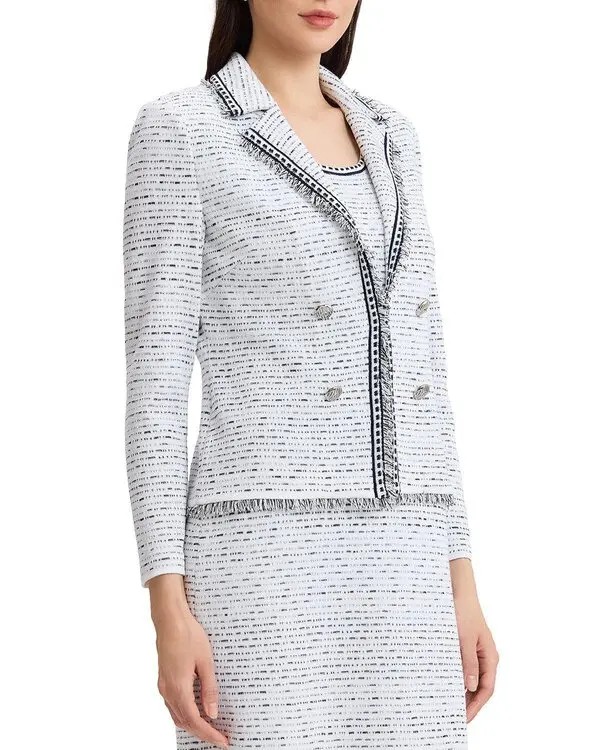 Ming Wang Plus Eyelash Trim Lapel Collar Knit Jacket