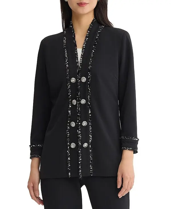 Ming Wang Plus Stretch Deco Crepe Eyelash Jacket - Black/ivory