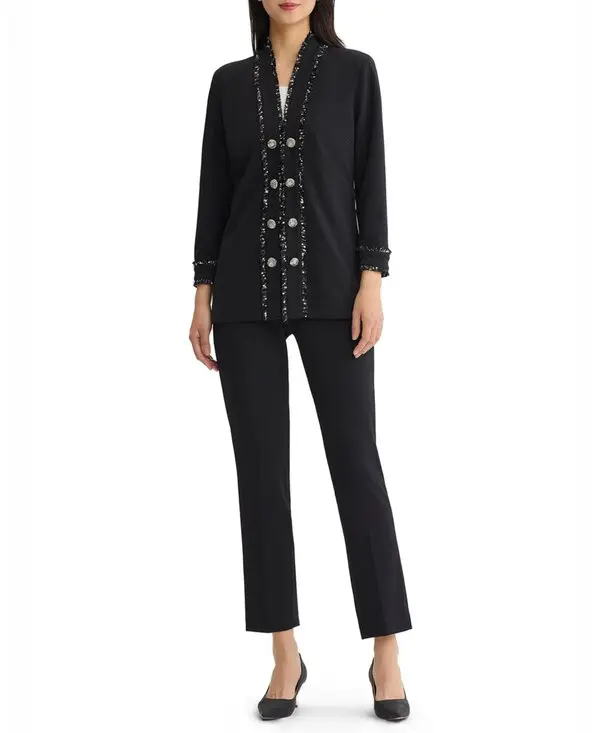 Ming Wang Plus Stretch Deco Crepe Eyelash Jacket - Black/ivory