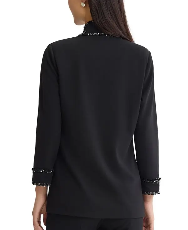 Ming Wang Plus Stretch Deco Crepe Eyelash Jacket - Black/ivory