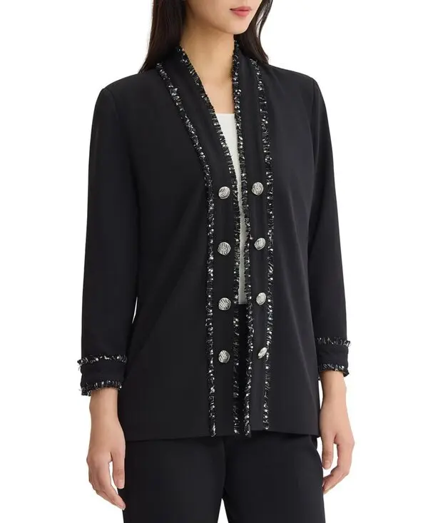 Ming Wang Plus Stretch Deco Crepe Eyelash Jacket - Black/ivory