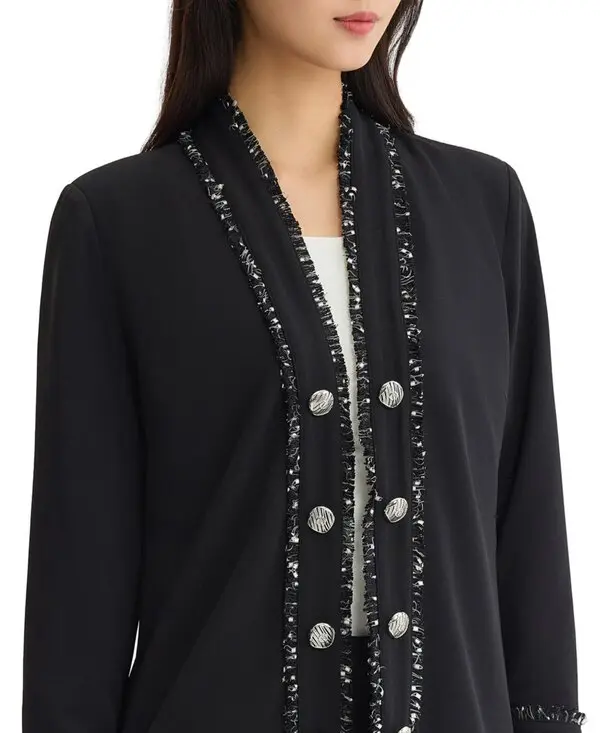 Ming Wang Plus Stretch Deco Crepe Eyelash Jacket - Black/ivory