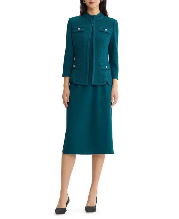 Ming Wang Plus Braided Trim Pointelle Knit Jacket - Deep Teal