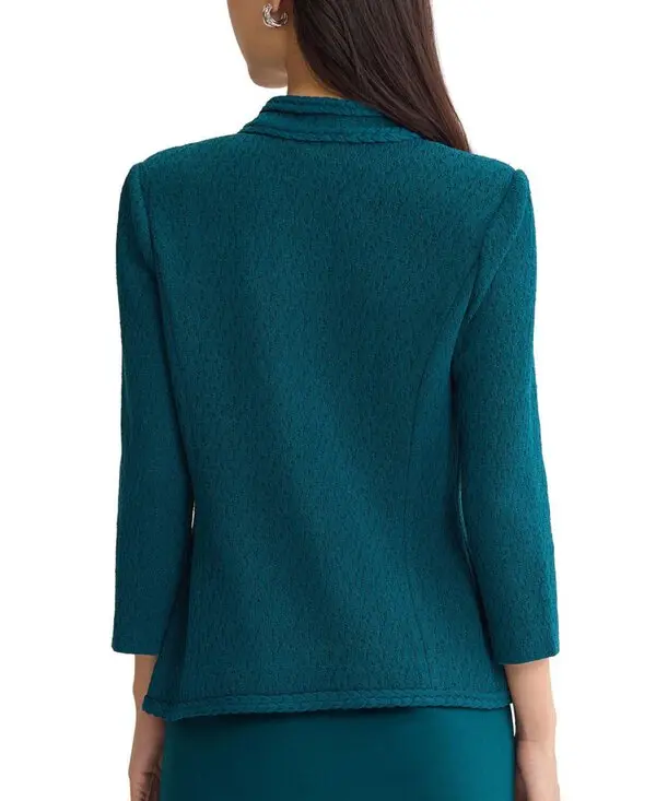 Ming Wang Plus Braided Trim Pointelle Knit Jacket - Deep Teal