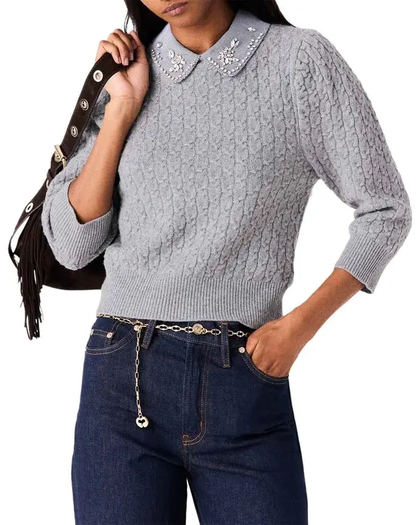 Maje Miniossa Wool Cable Knit Sweater