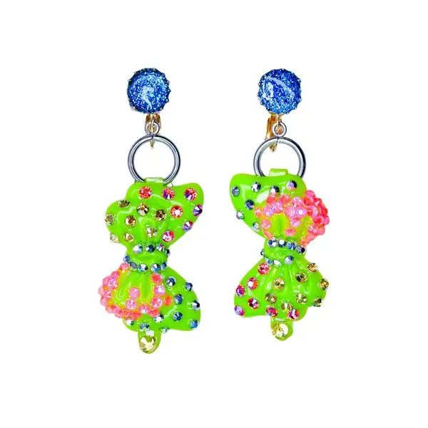 ACID CAT Immortalized Bow Rhinestone Nineties Vintage Barrette Earrings - Green