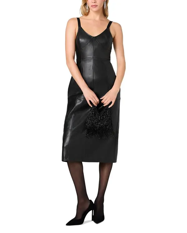 French Connection Dessa Faux Leather V Neck Dress