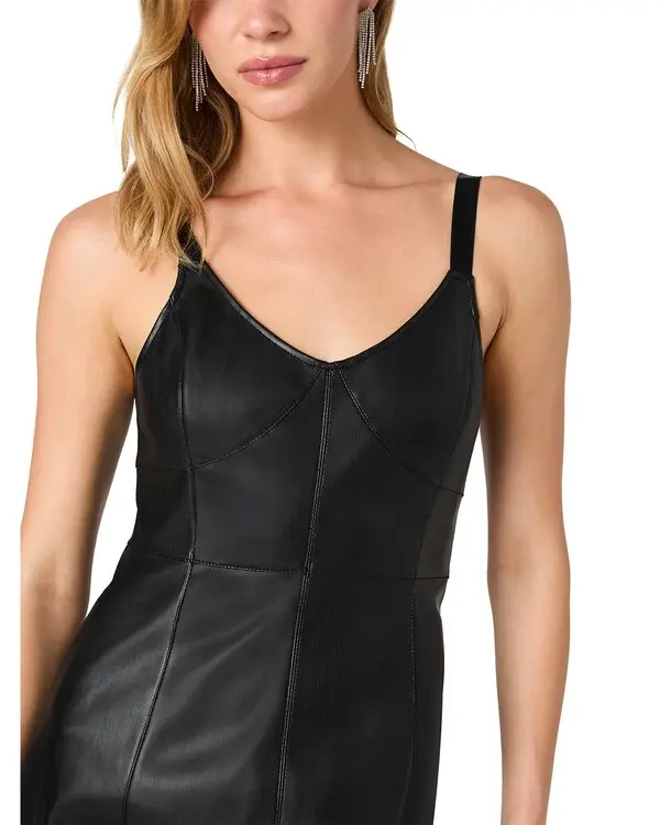 French Connection Dessa Faux Leather V Neck Dress