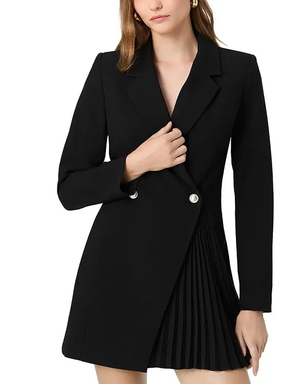 French Connection Azra Twill Pleated Tuxedo Dress
