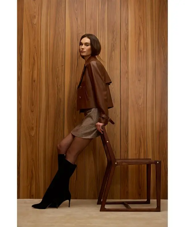 French Connection Naya Herringbone Mini Skirt - Chestnut Brown