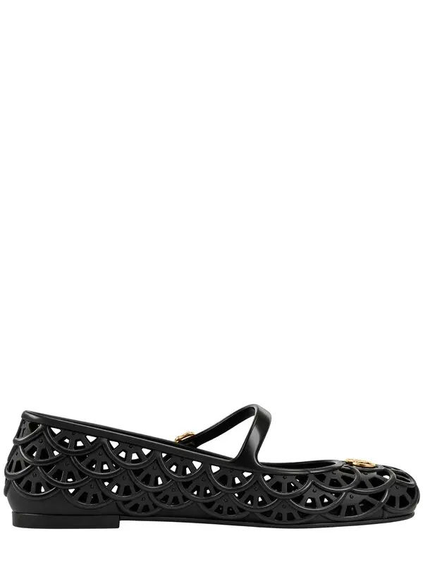 Valentino Garavani Ondette Ballerina Flat With Gold Metal Logo - Black