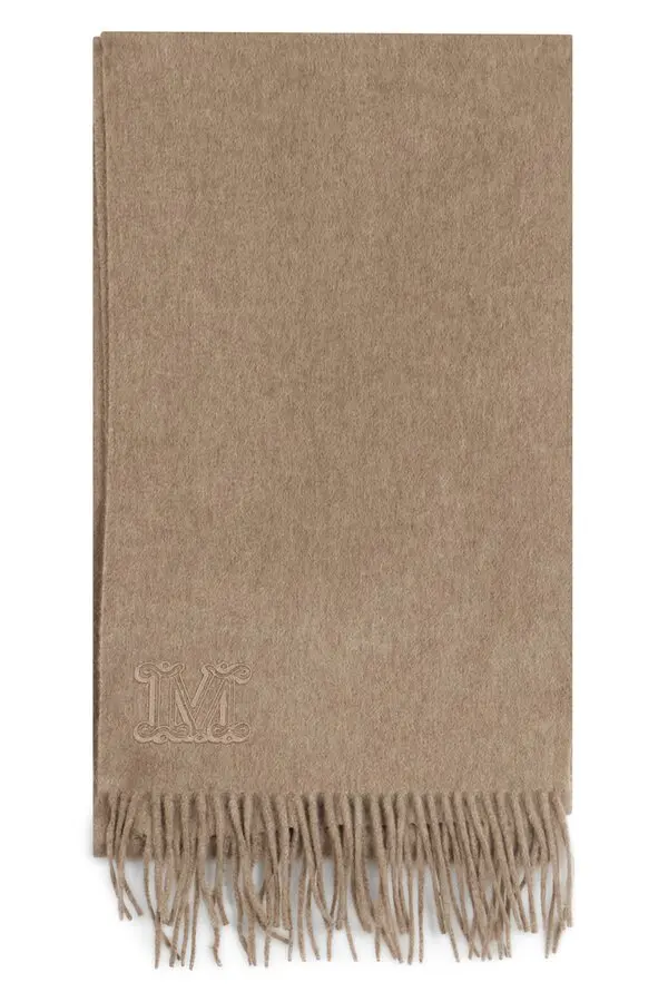Max Mara Cashmere Scarf With Fringed Edges - Beige