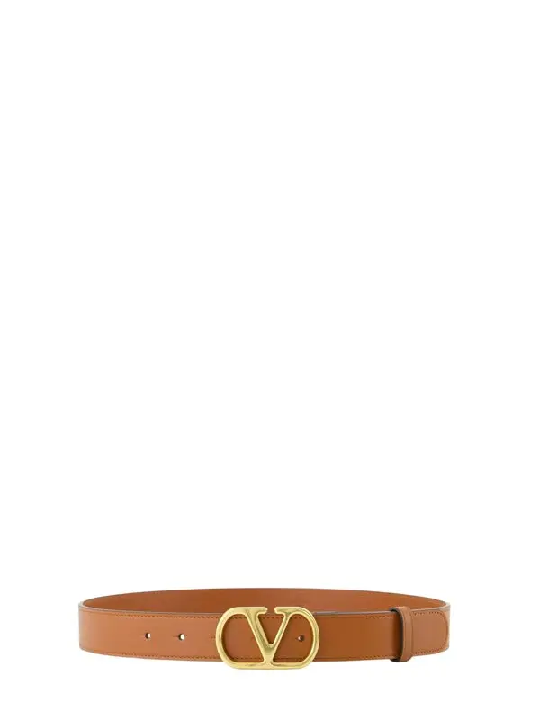 Valentino Garavani Vlogo Reversible Leather Belt With Logo Buckle - Brown