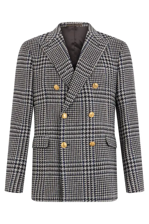 SLOWEAR Checked Wool Double-breasted Blazer