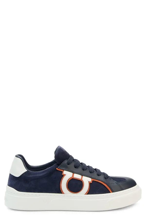 FERRAGAMO Suede High-top Sneakers With Contrast Leather Details And Lace-up Closure - Blue