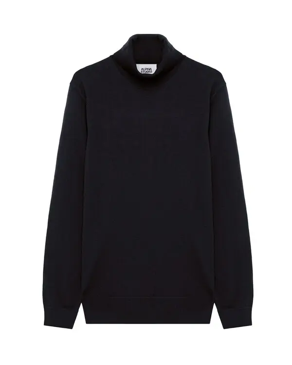 Alpha Studio Merino Wool Turtleneck Sweater - Blu Notte