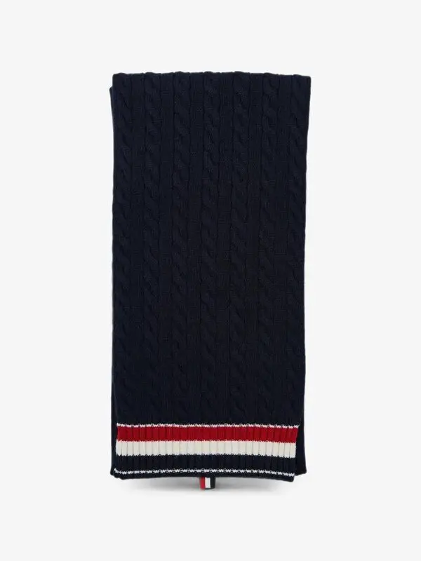 Thom Browne Cable And Rib Wool Scarf - Navy