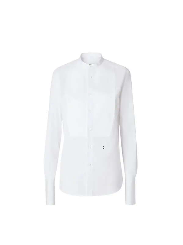 Fendi Mandarin-collar Cotton Poplin Shirt With Double-stitch Embroidery - White