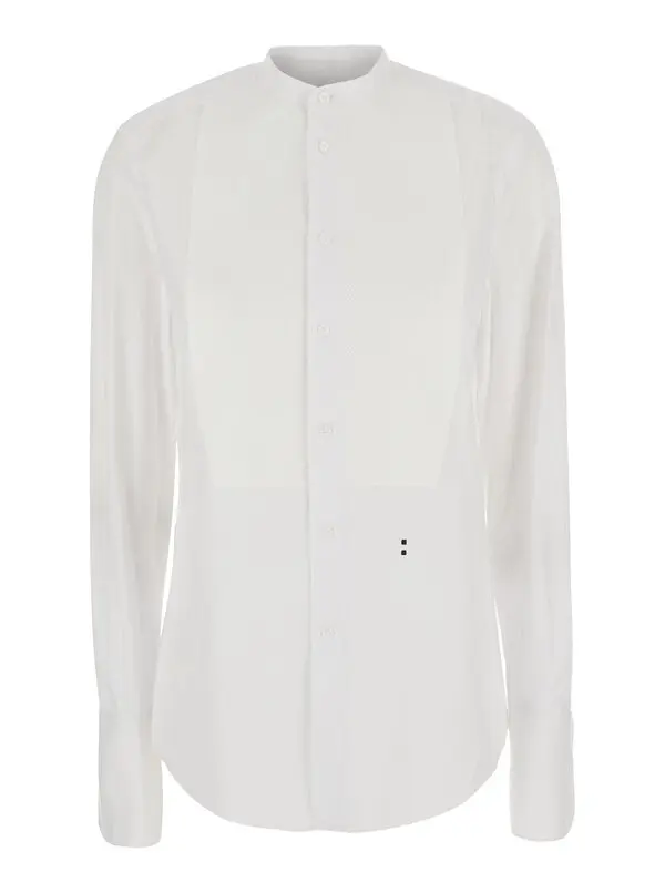 Fendi Mandarin-collar Cotton Poplin Shirt With Double-stitch Embroidery - White