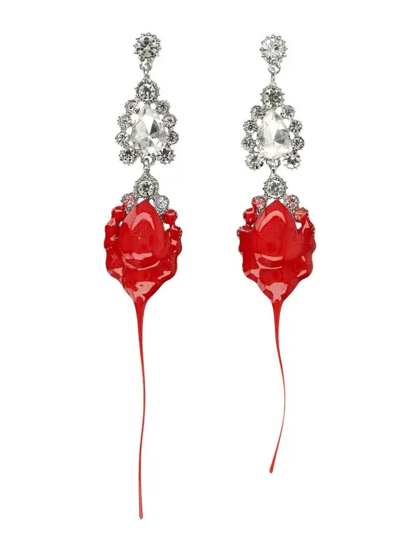 Ottolinger Crystal Drop Statement Earrings - White Red
