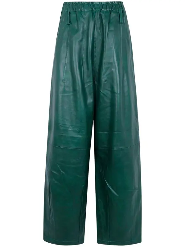 THE FRANKIE SHOP Oakdale Tailored Leather Trousers With Zip And Button - Green