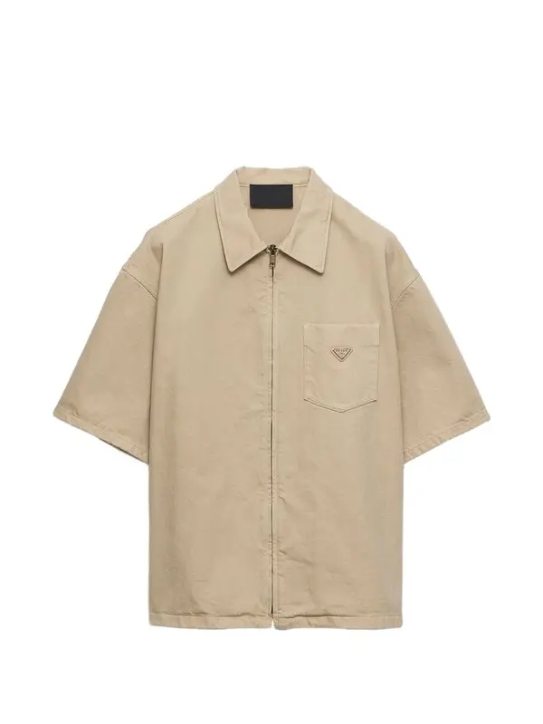 Prada Short-sleeve Zip-front Overshirt - Sand