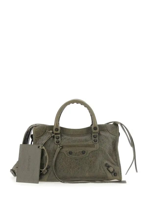 Balenciaga Leather Top Handle Bag With Mirror Detail - Green