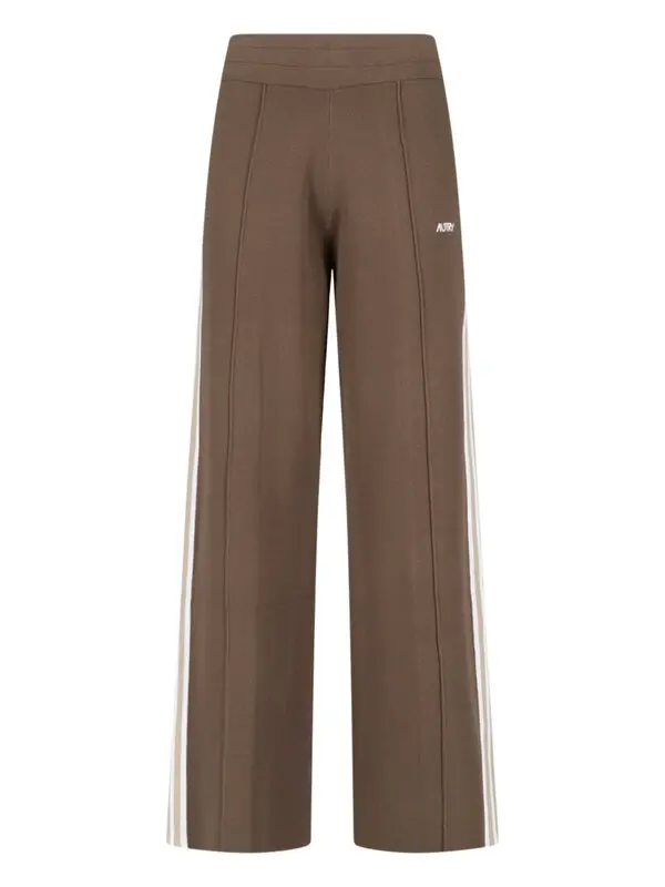 AUTRY High-waist Wide-leg Knit Pants - Brown