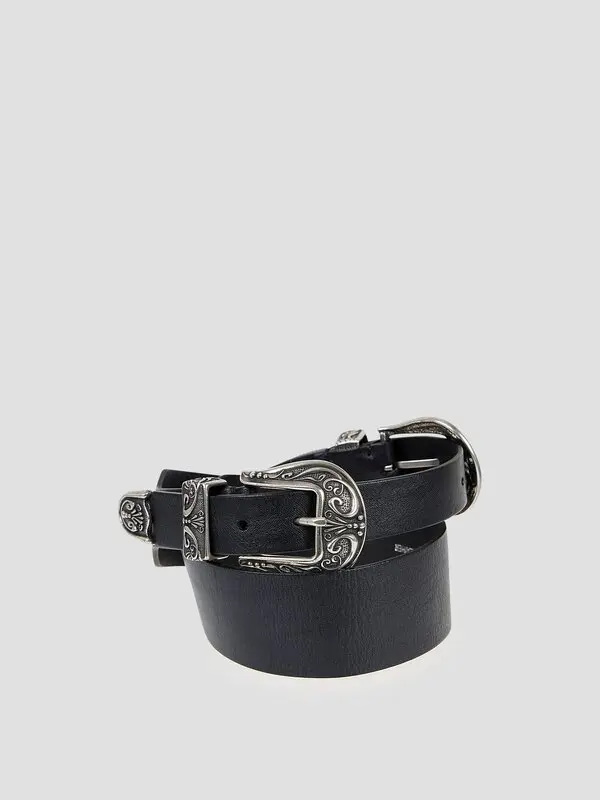 GOLDEN GOOSE Double Buckle Leather Belt - Black