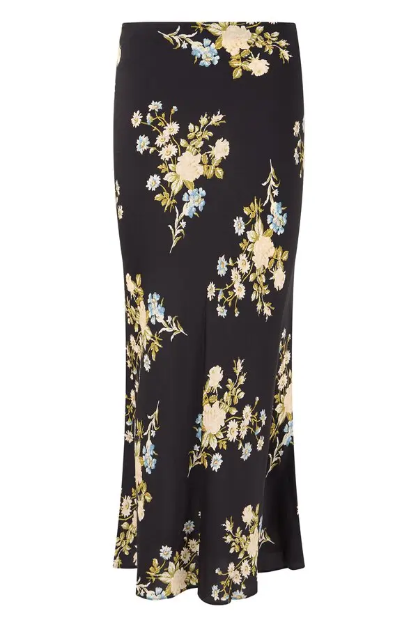 Veronica Beard Floral Silk Long Skirt With Elegant Fitted Waist - Black