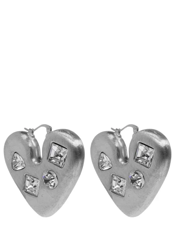 Jacquemus Heart-shaped Crystal Stud Earrings - Silver