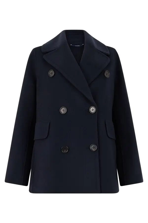 Max Mara Double-breasted Wool Jacket With Wide Collar And Metallic Buttons - Blue