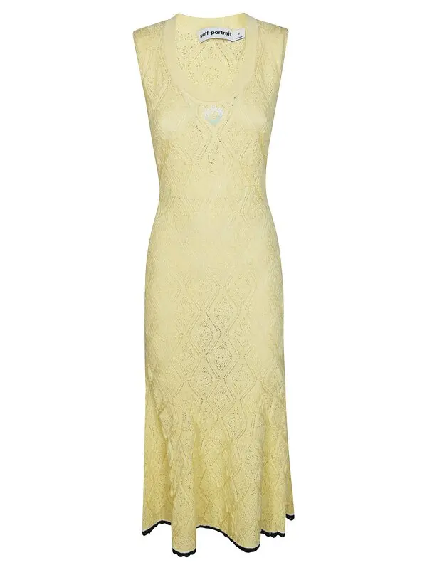 SELF-PORTRAIT Pointelle Knit Midi Dress - Giallo