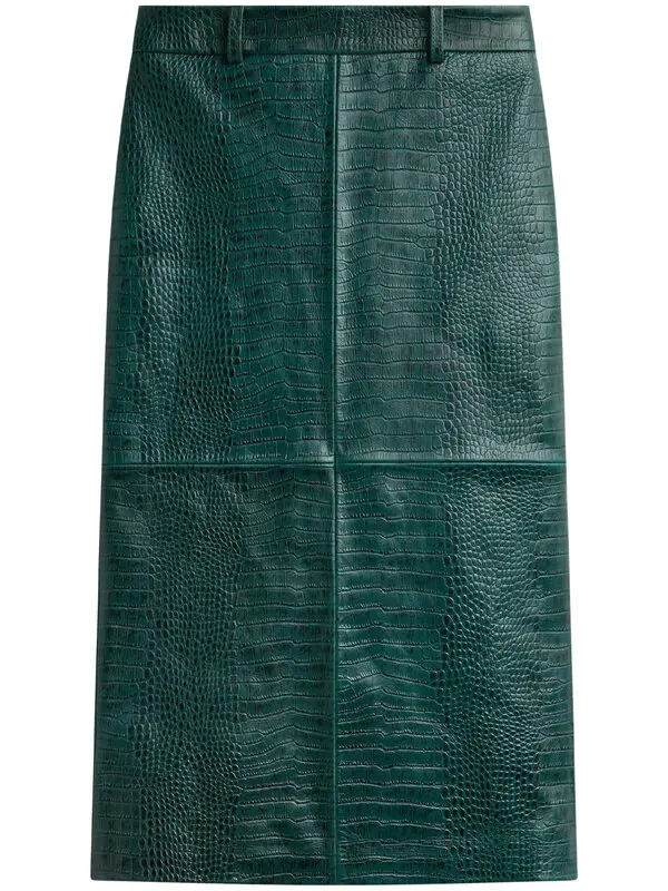 THE FRANKIE SHOP Taney Pencil-cut Mini Skirt In Crocodile-effect Leather - Green