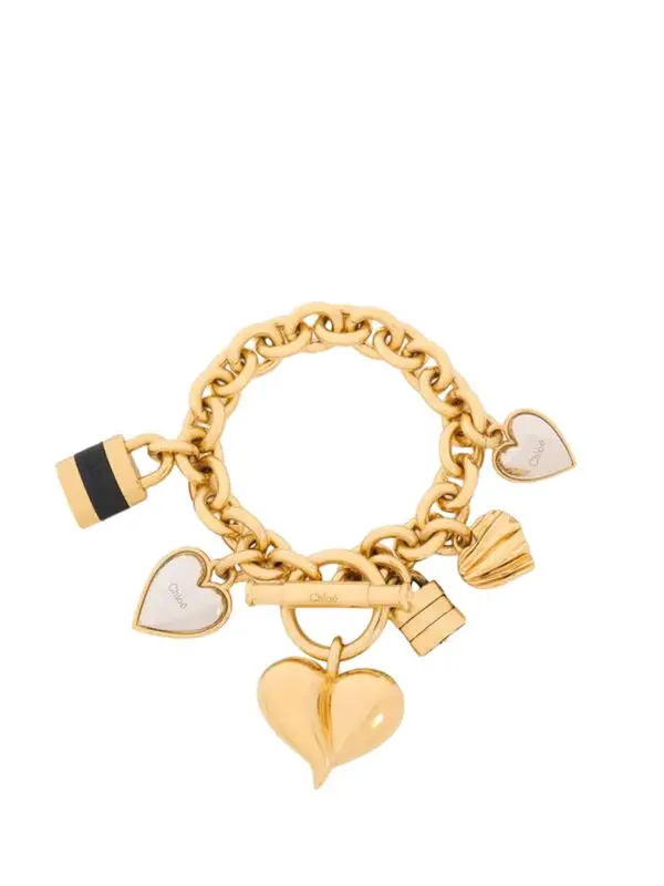 Chloé Paddington Mini Bracelet In Brass With Black Calfskin Details - Gold